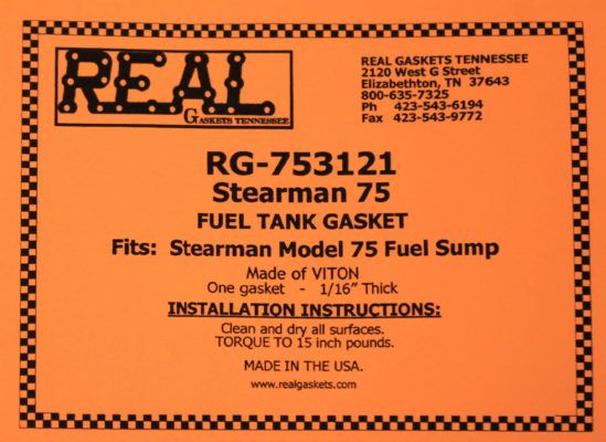 Fuel Tank Gasket for Stearman 75 - Silicone Gaskets - Real Gaskets ...